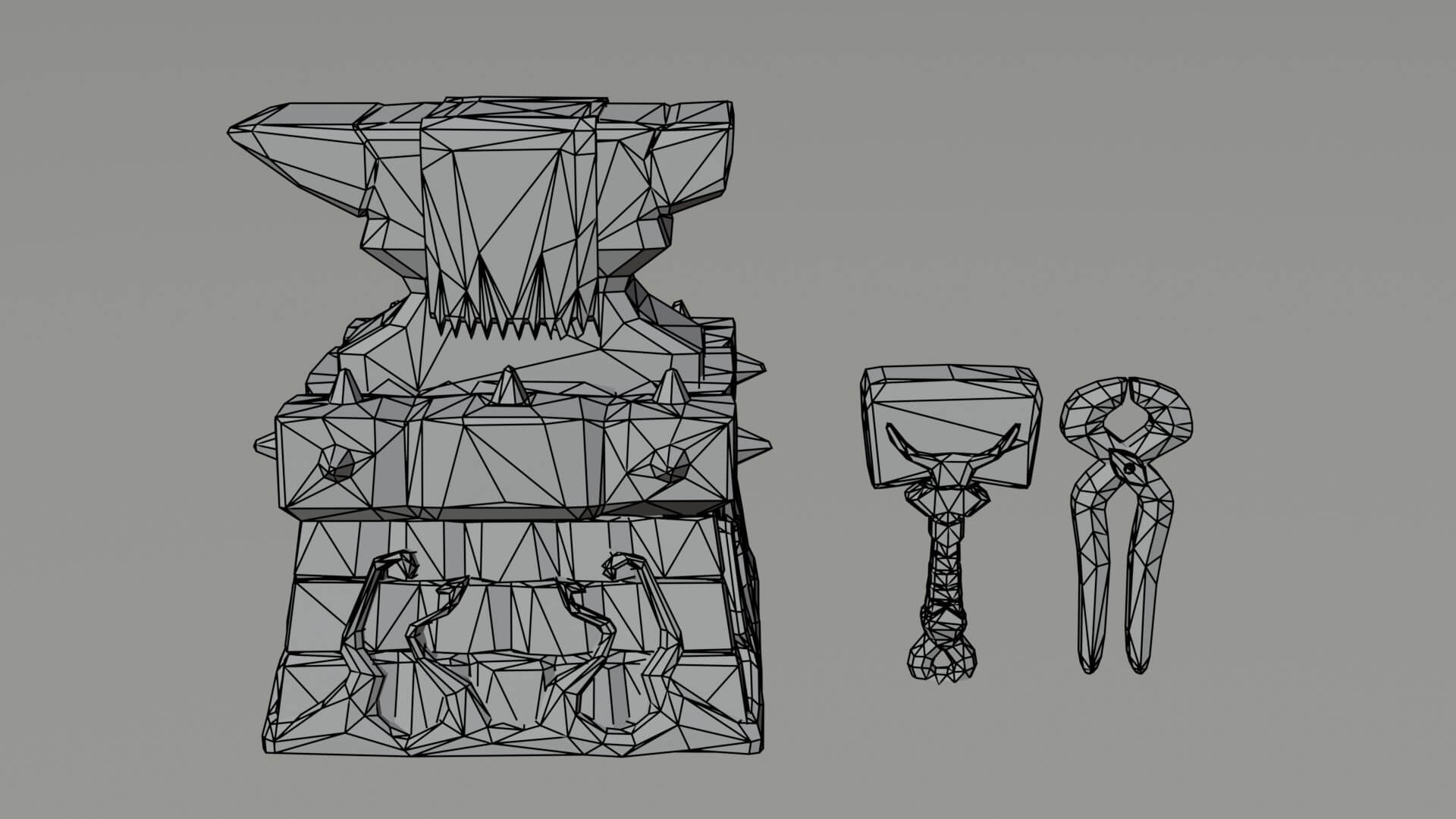 Cartoon Blacksmith Tools Polygonal Style - 3D Model by Tykryk
