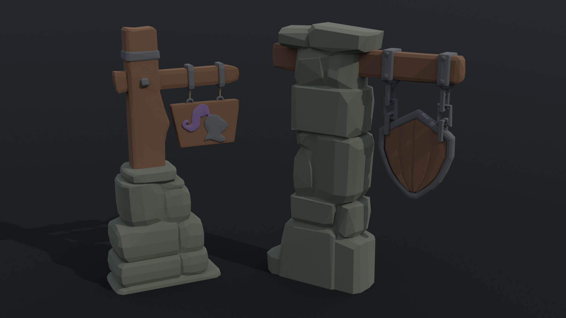 Cartoon Fantasy Armory Road Sign Polygonal Style - 3D Model by Tykryk