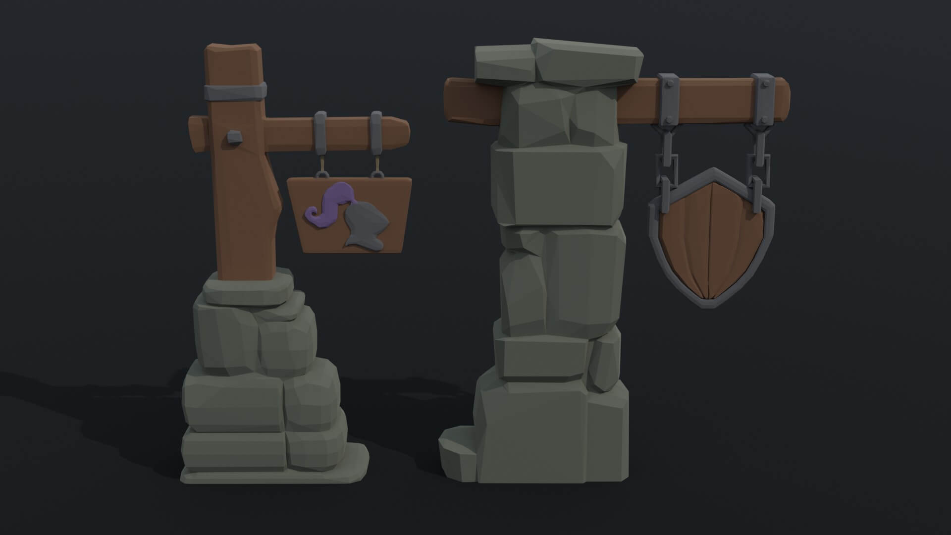 Cartoon Fantasy Road Signs Polygonal Style by Tykryk