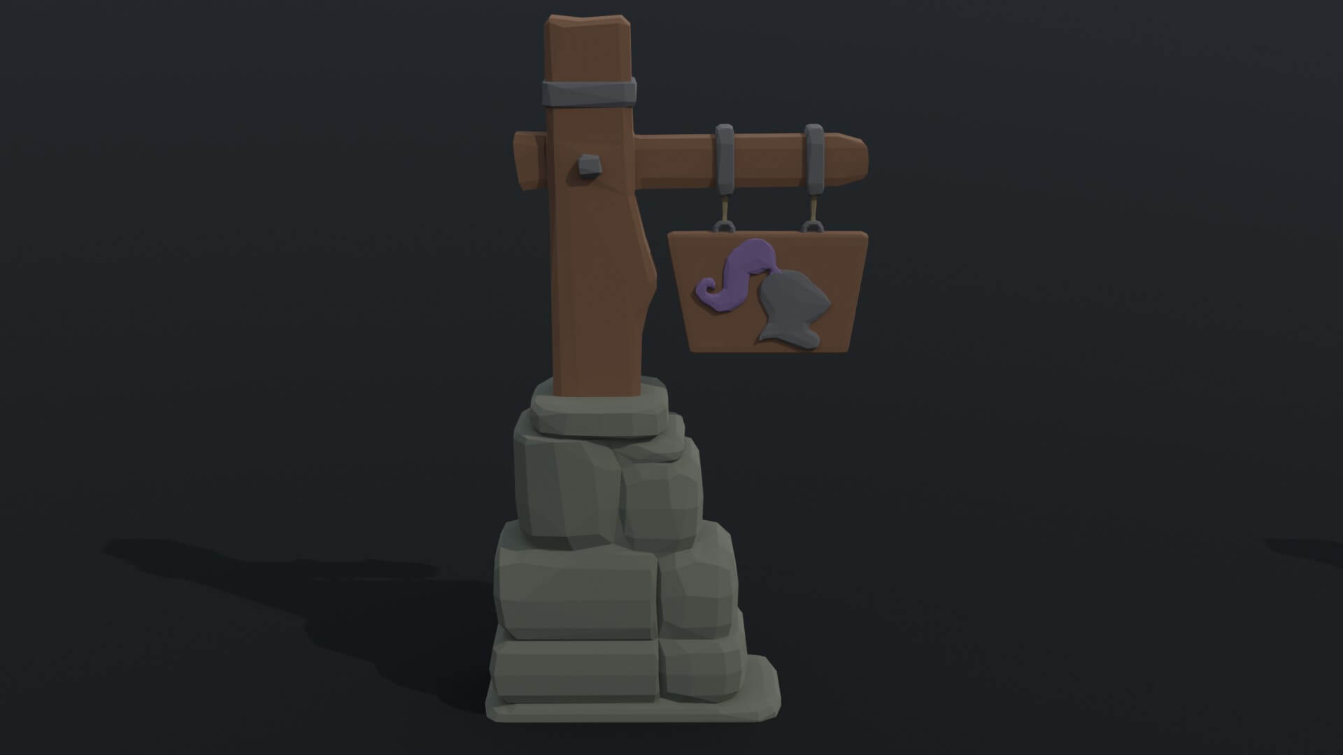 Cartoon Fantasy Armory Road Sign Polygonal Style - 3D Model by Tykryk