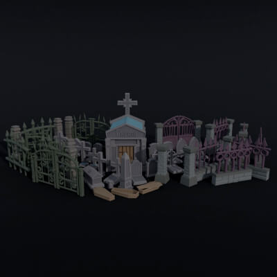 Cartoon Fantasy Cemetery Asset Polygonal Style by Tykryk
