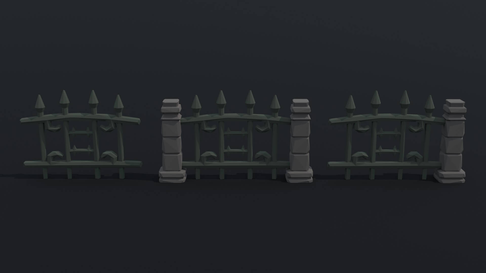 Cartoon Fantasy Cemetery Fence Kit 2 Polygonal Style - 3D Model by Tykryk