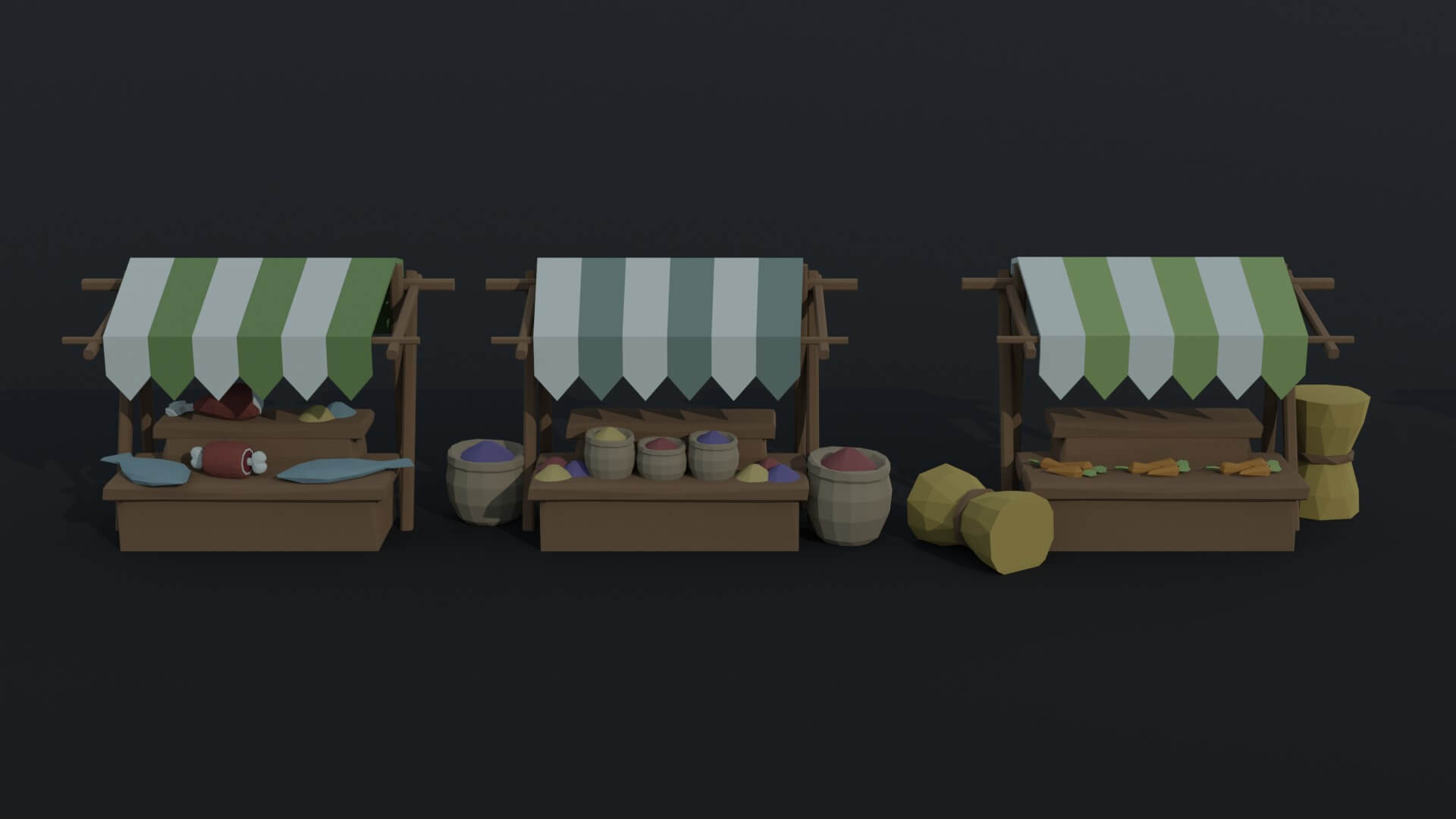 Cartoon Medieval City Markets Polygonal Style by Tykryk