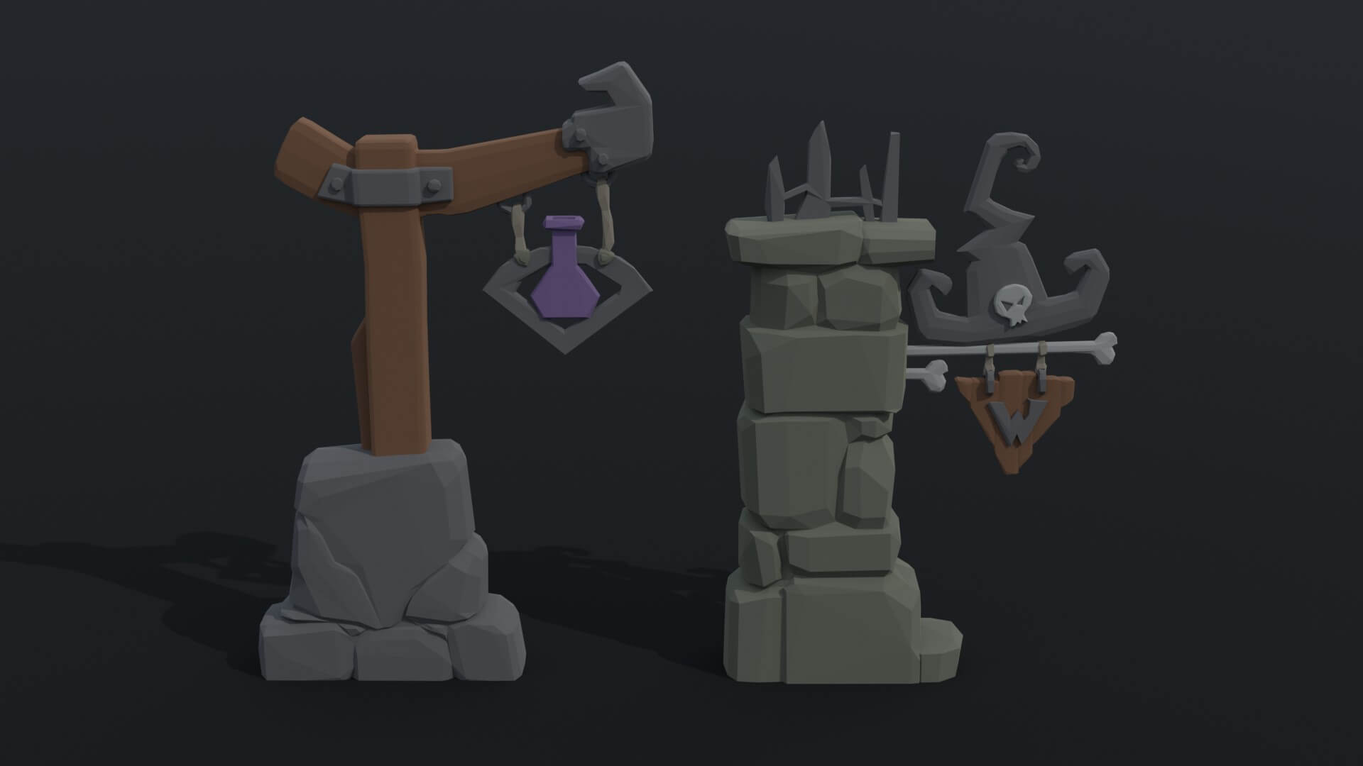 Cartoon Fantasy Road Signs Polygonal Style by Tykryk