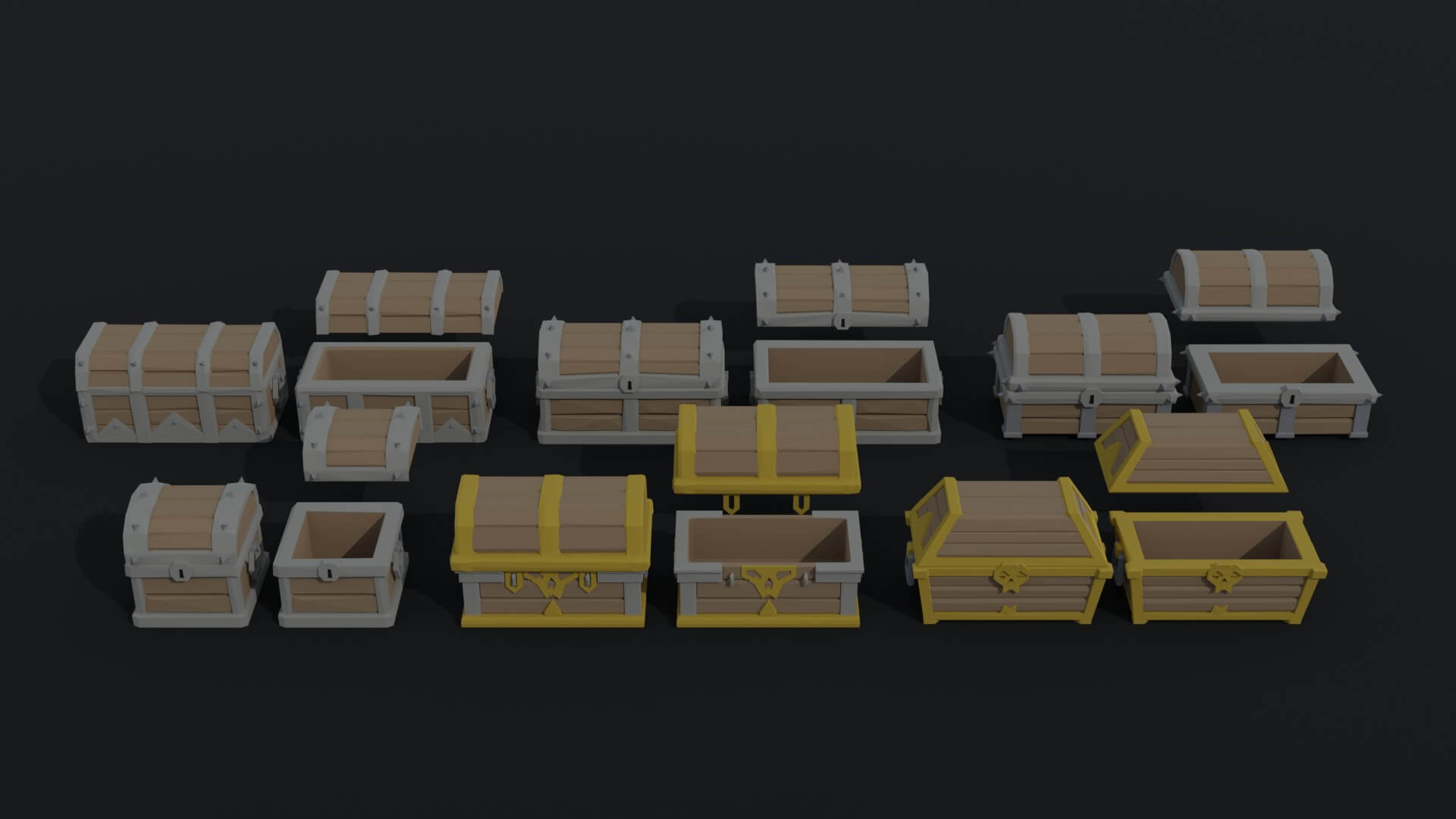 Cartoon Fantasy Chests Polygonal Style - 3D Model by Tykryk