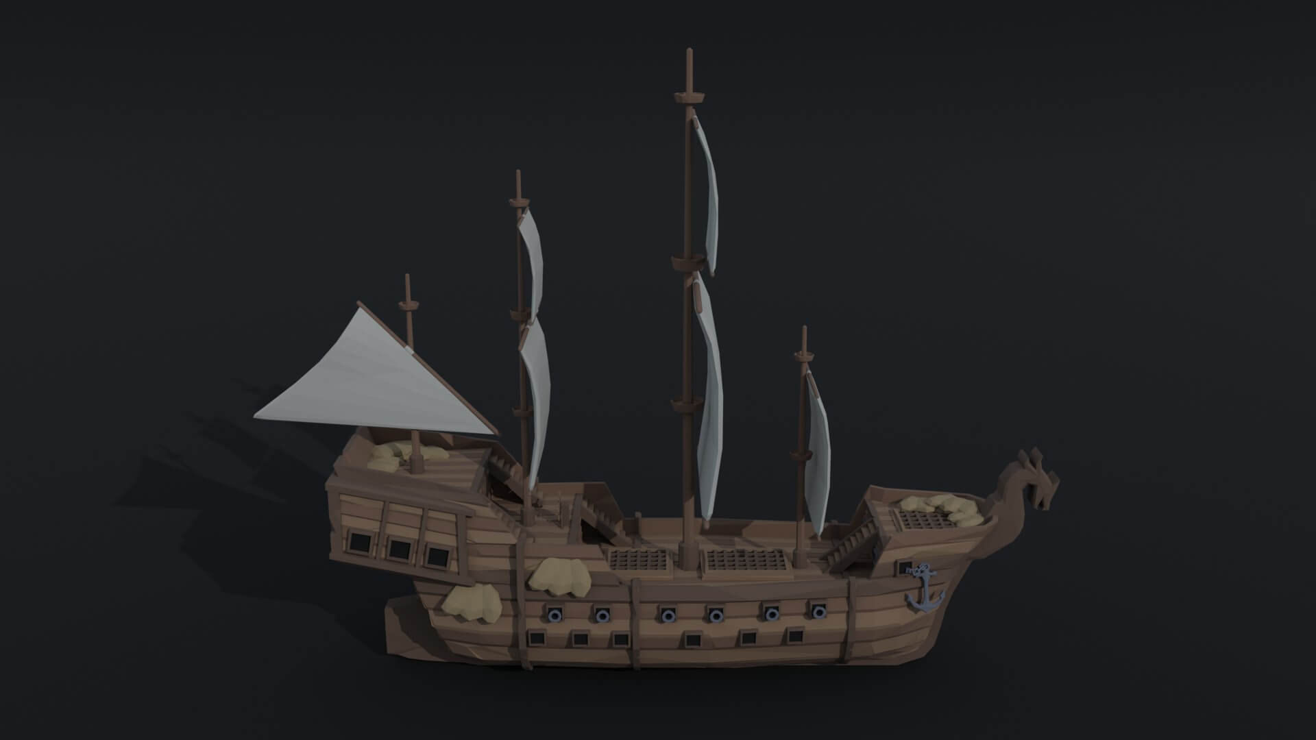 Cartoon Medieval Ships Asset Polygonal Style by Tykryk
