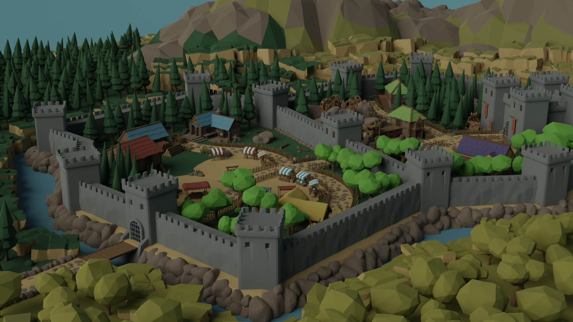 Cartoon Polygonal Fantasy Castle - 3D Model by Tykryk