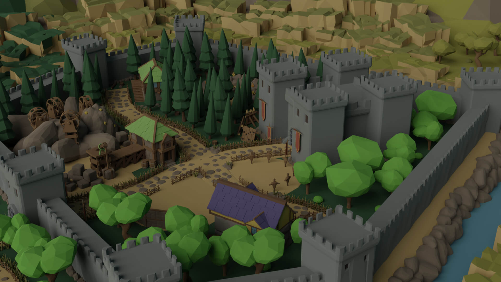 Cartoon Polygonal Fantasy Castle - 3D Model by Tykryk