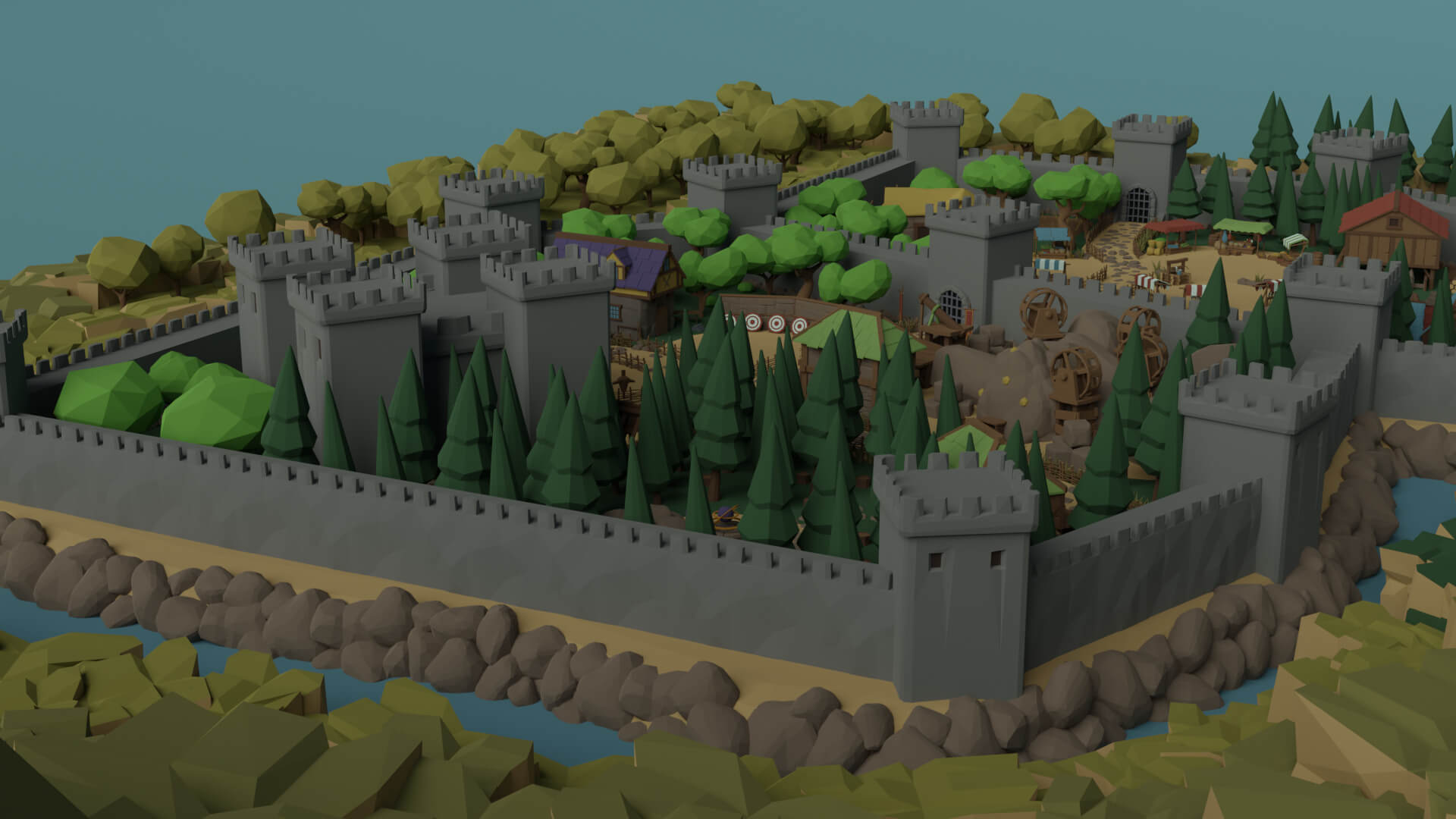 Cartoon Polygonal Fantasy Castle - 3D Model by Tykryk
