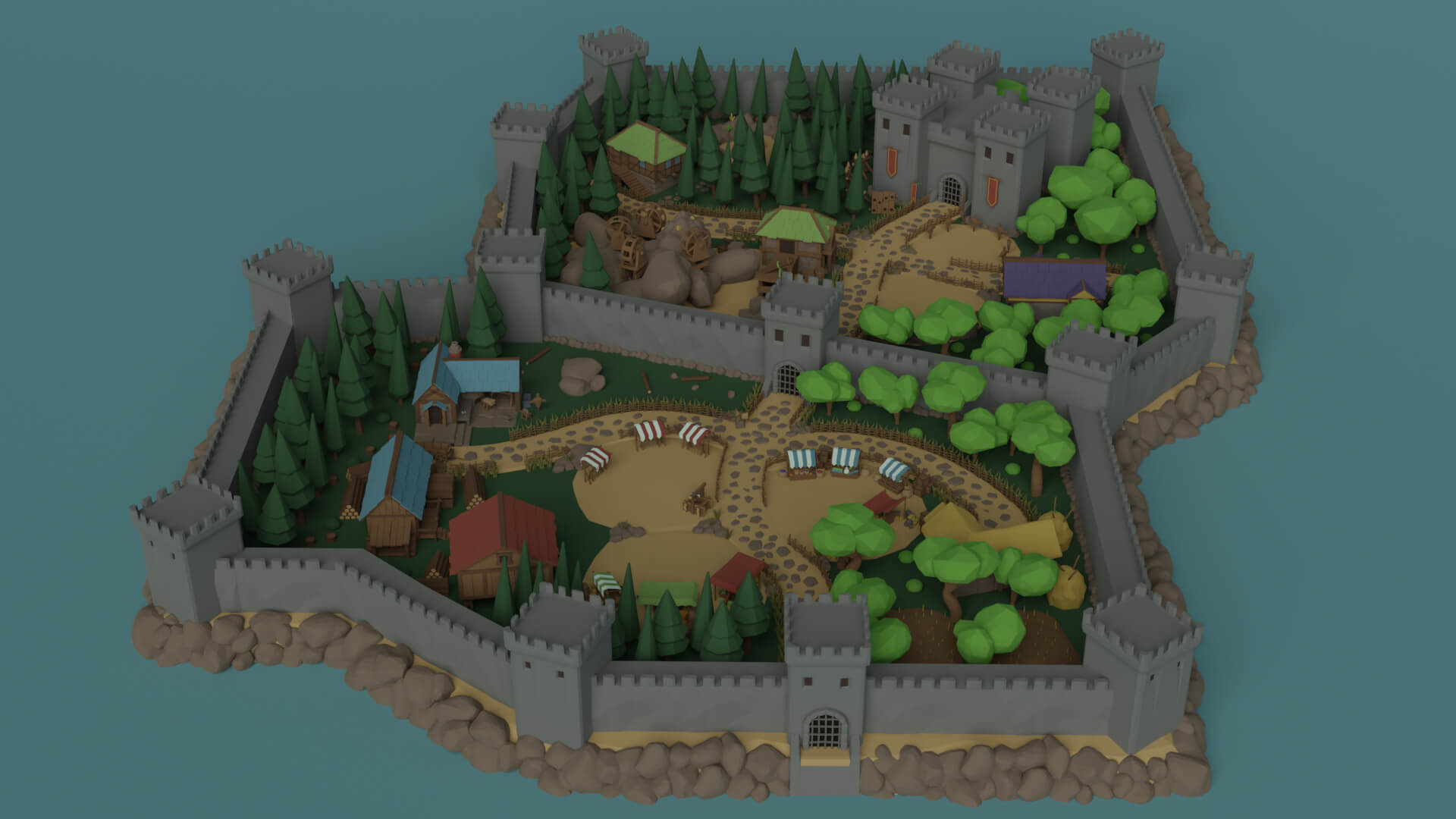 Cartoon Polygonal Fantasy Castle - 3D Model by Tykryk