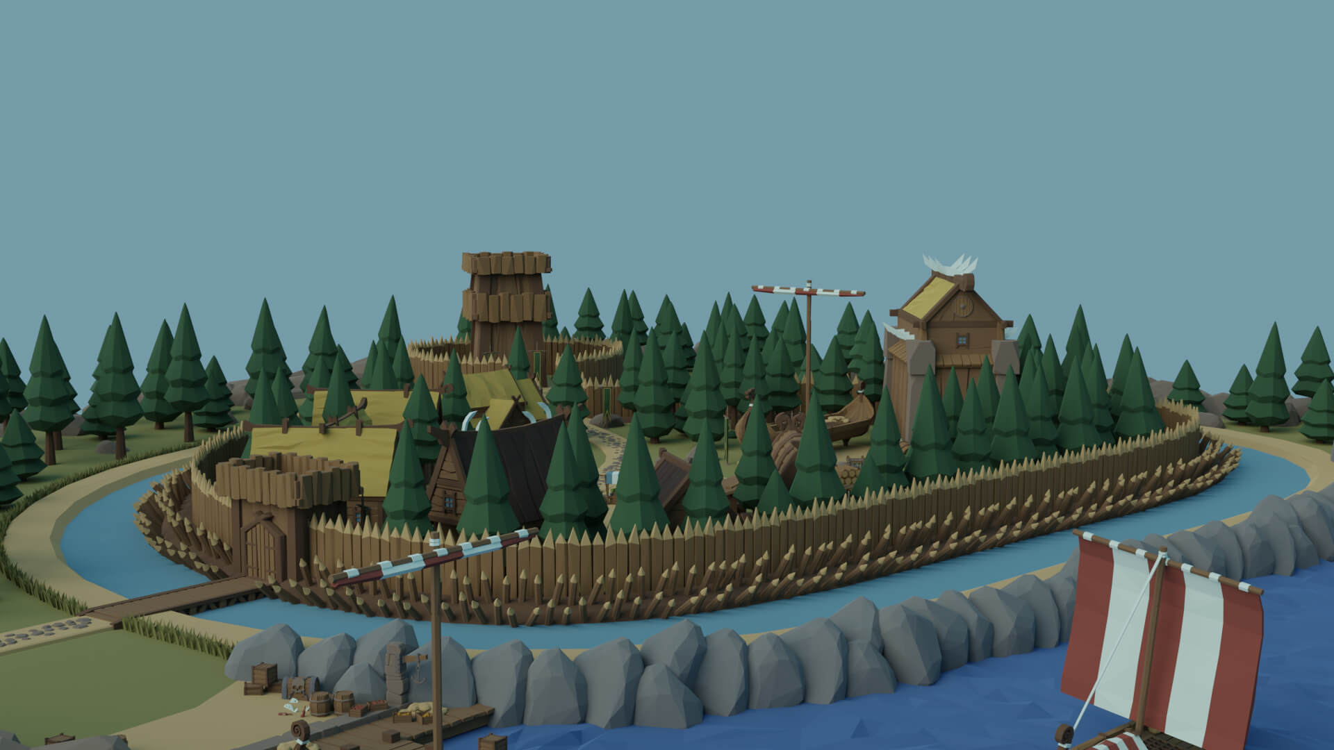 Cartoon Polygonal Viking Castle - 3D Model by Tykryk