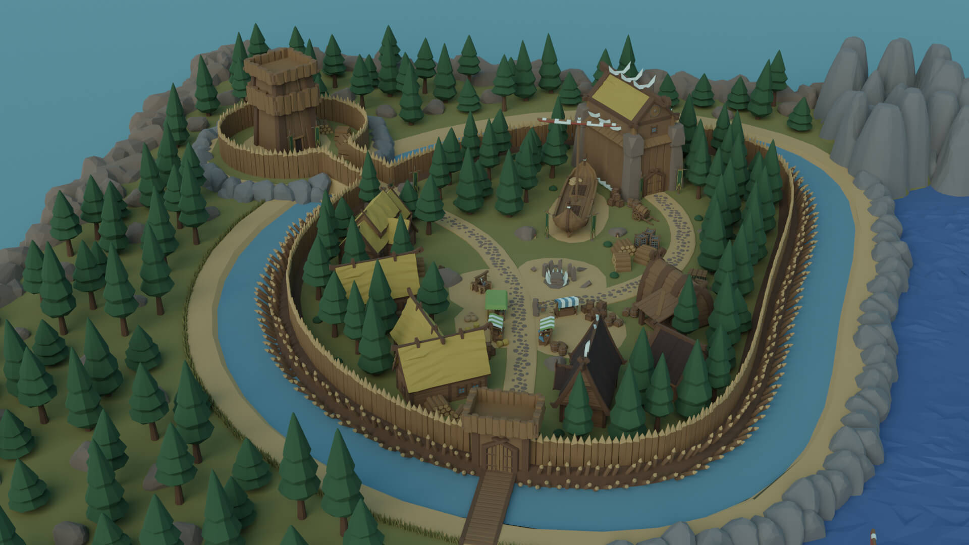 Cartoon Polygonal Viking Castle - 3D Model by Tykryk