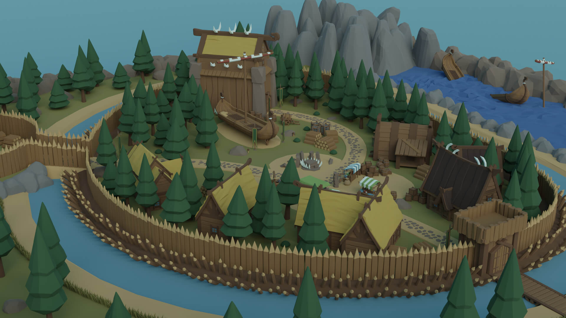 Cartoon Polygonal Viking Castle - 3D Model by Tykryk