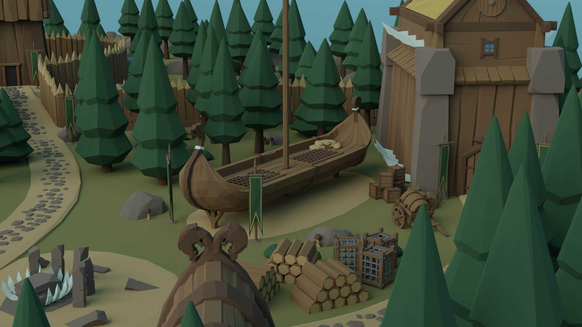 Cartoon Polygonal Viking Castle - 3D Model by Tykryk