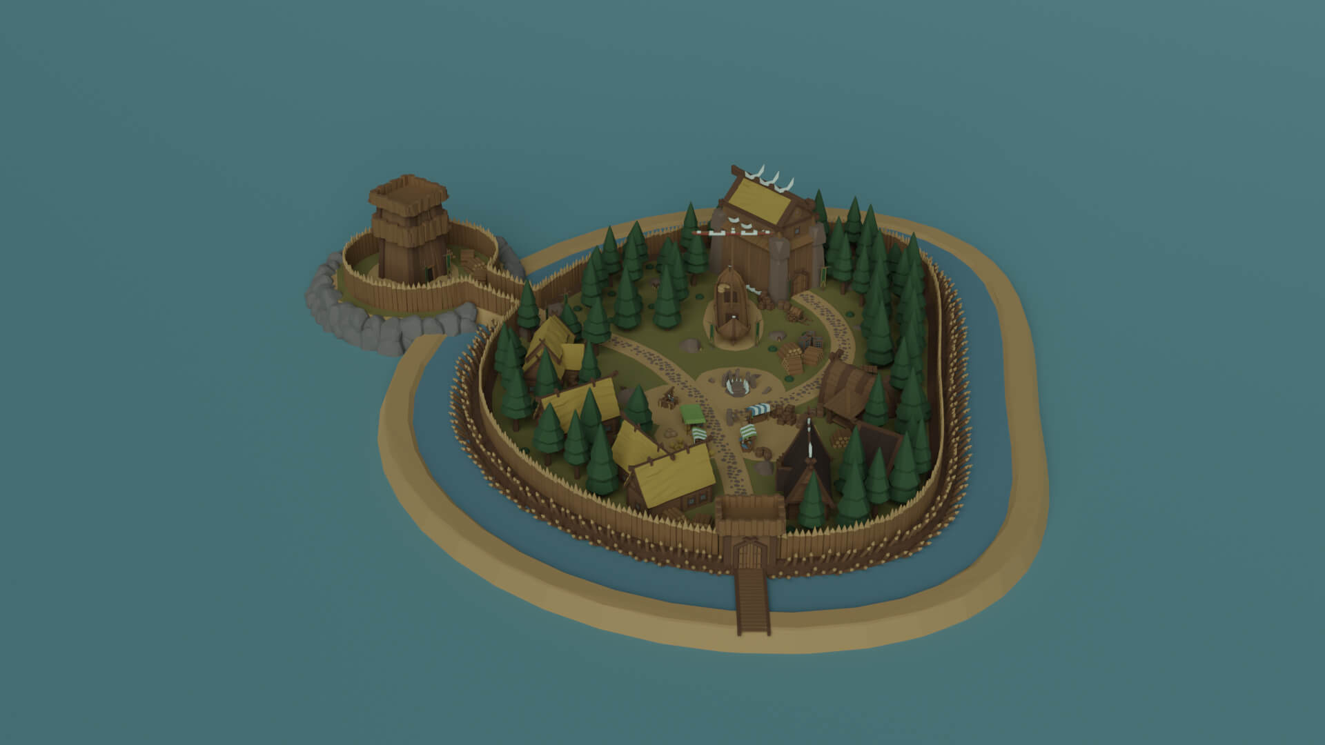 Cartoon Polygonal Viking Castle - 3D Model by Tykryk
