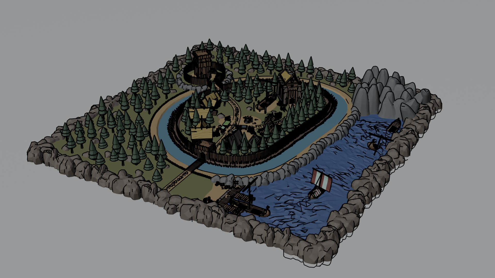 Cartoon Polygonal Viking Castle - 3D Model by Tykryk