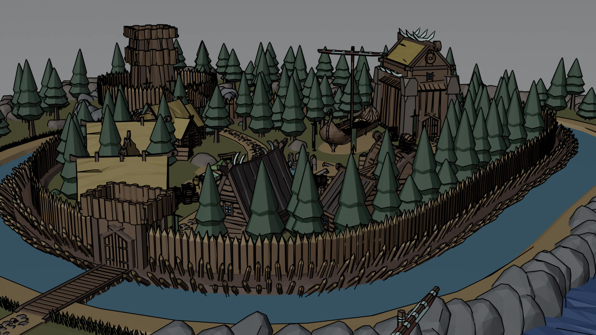 Cartoon Polygonal Viking Castle - 3D Model by Tykryk
