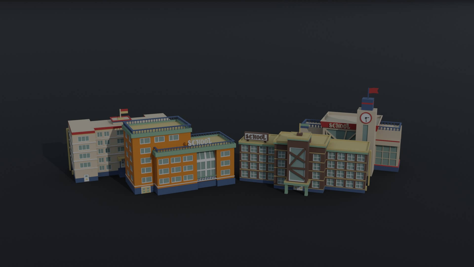 Cartoon Schools Polygonal Style - 3D Model by Tykryk