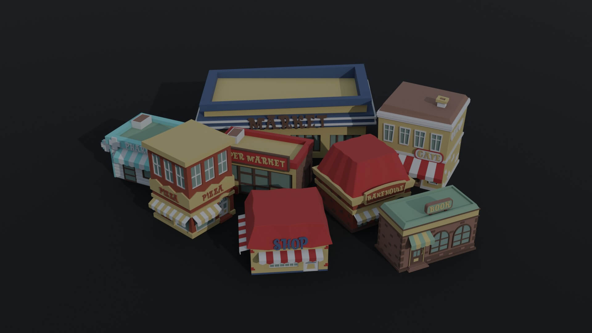 Cartoon Shops - 3D Model by Tykryk