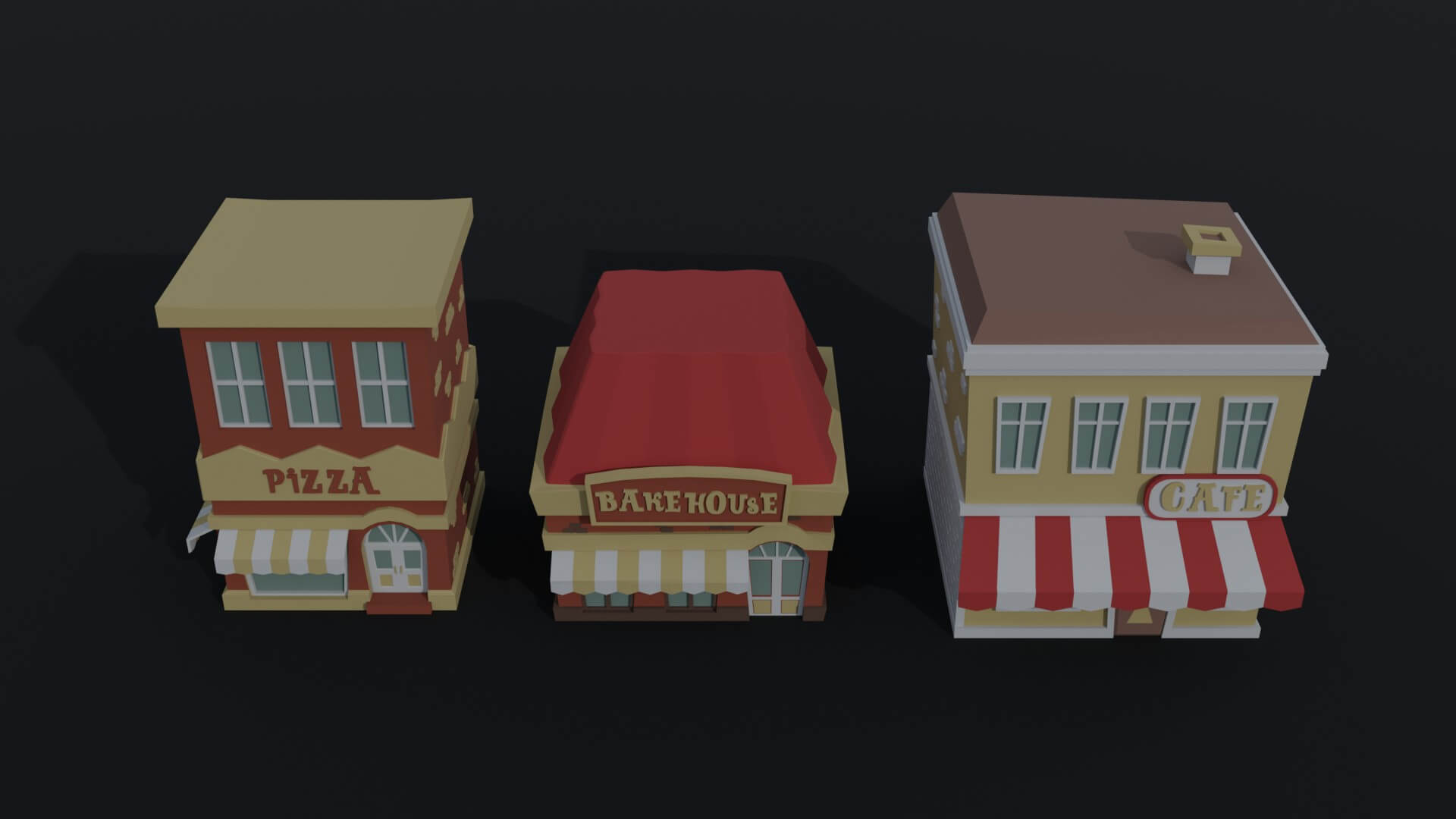 Cartoon Shops Polygonal Style - 3D Model by Tykryk