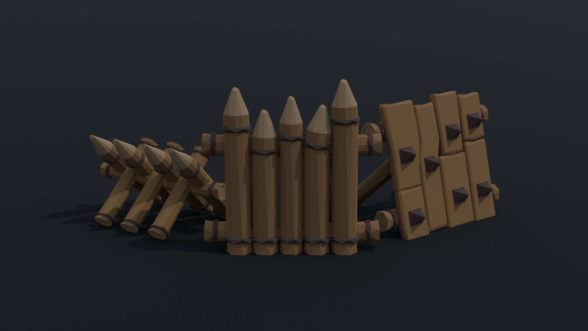 Cartoon Wood Defense Barricades Polygonal Style - 3D Model by Tykryk