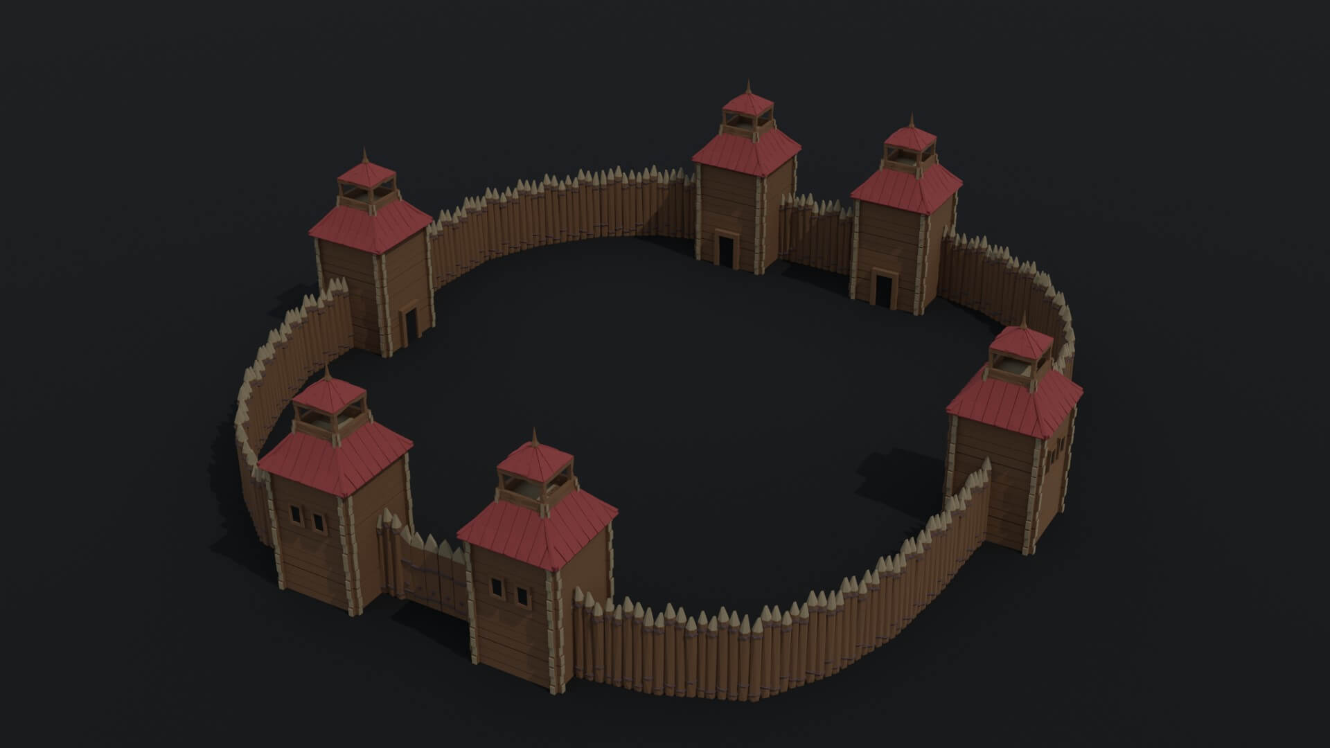 Cartoon Wooden Fortification Polygonal Style - 3D Model by Tykryk