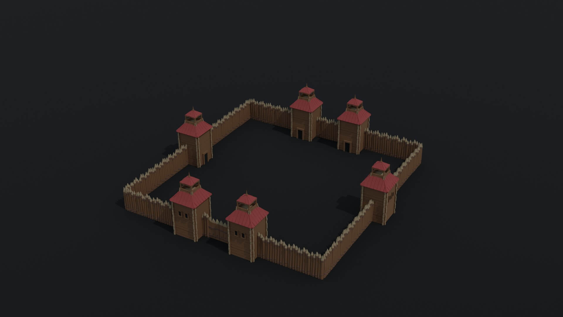 Cartoon Wooden Fortification Polygonal Style - 3D Model by Tykryk