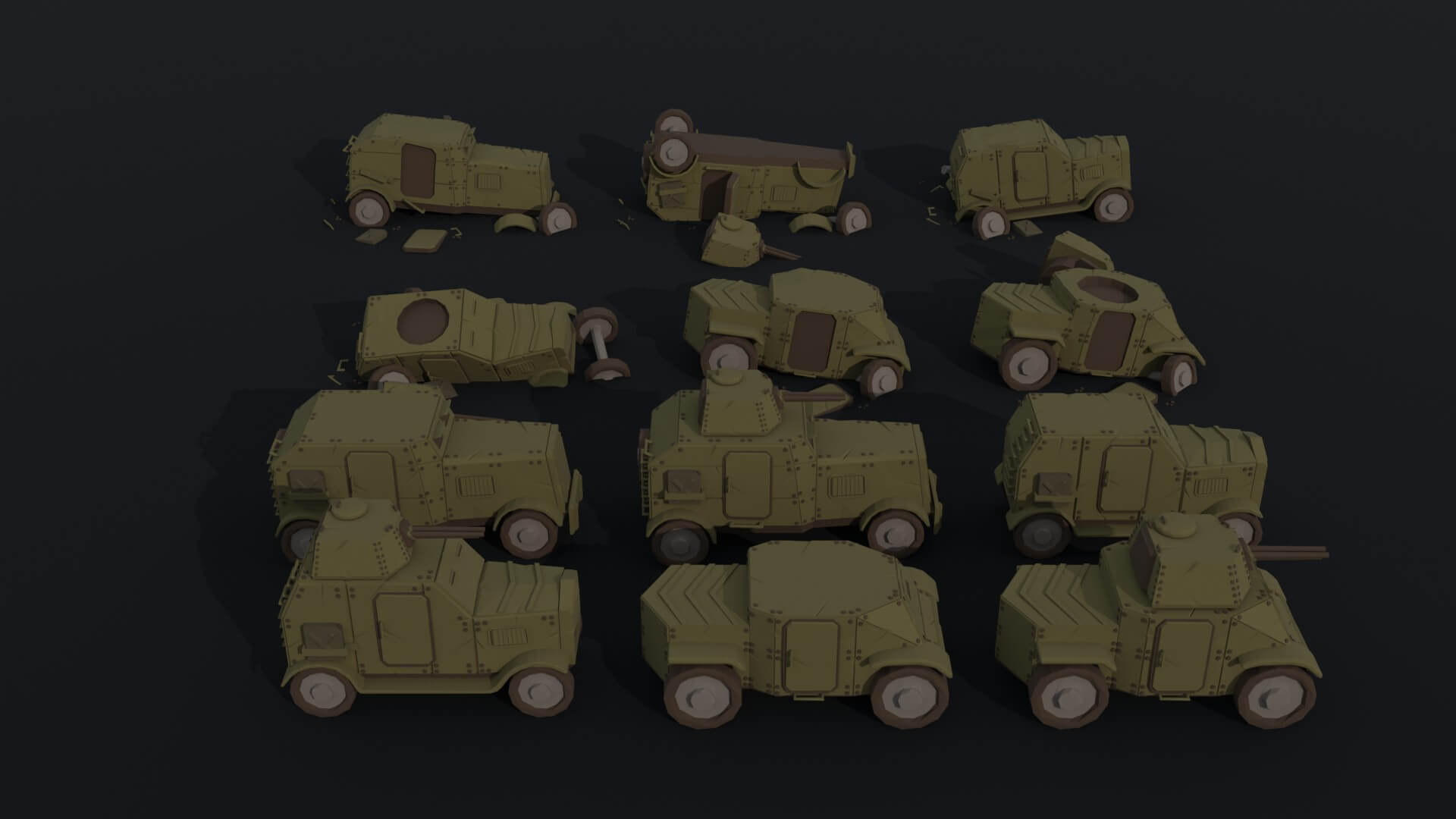 Cartoon Dieselpunk Armored Cars Polygonal Style - 3D Model by Tykryk