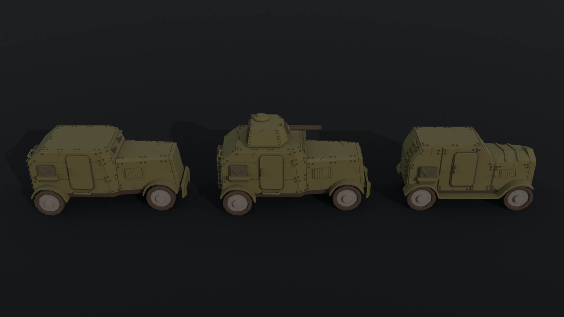 Cartoon Dieselpunk Armored Cars Polygonal Style - 3D Model by Tykryk