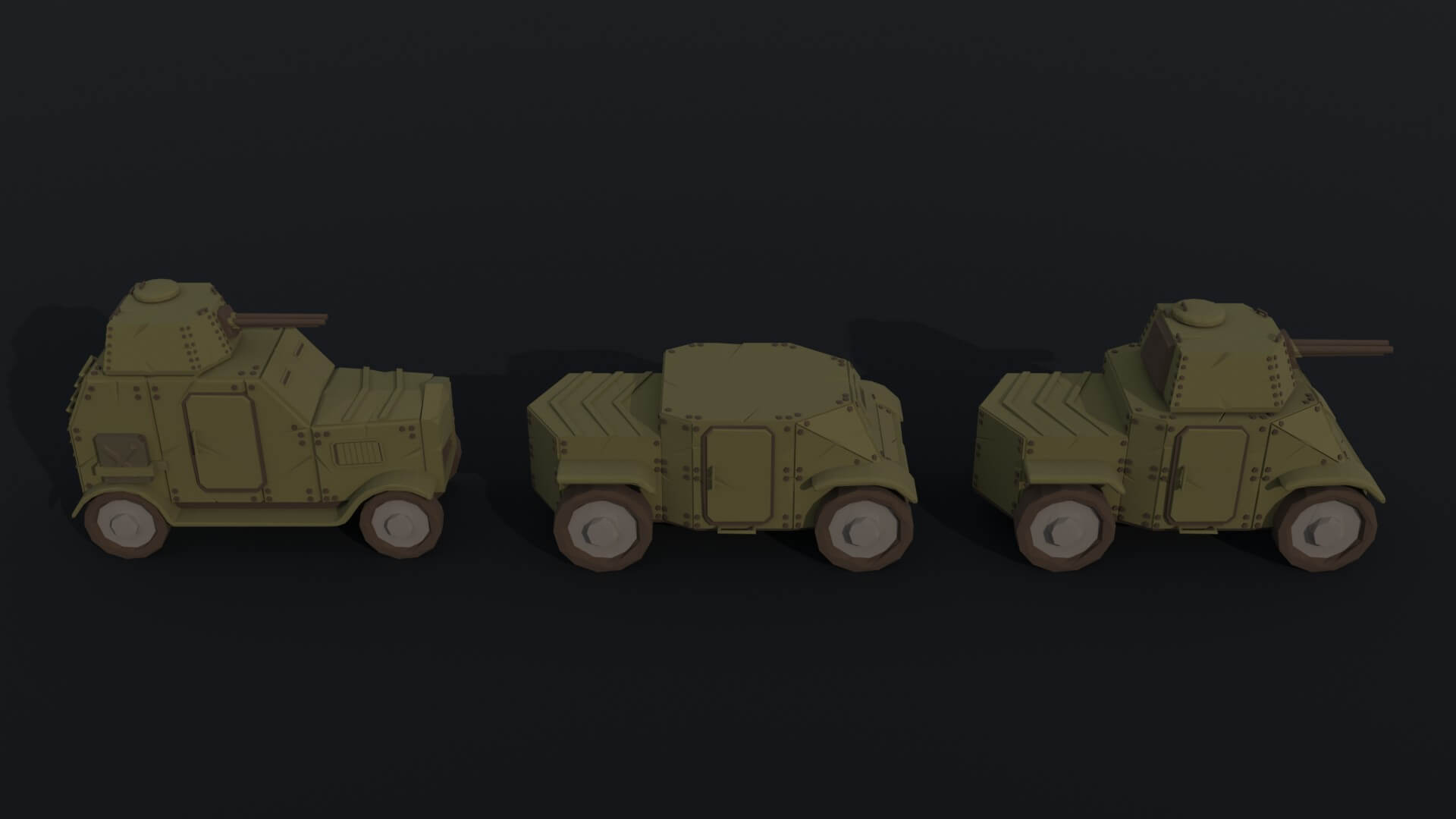 Cartoon Dieselpunk Armored Cars Polygonal Style - 3D Model by Tykryk