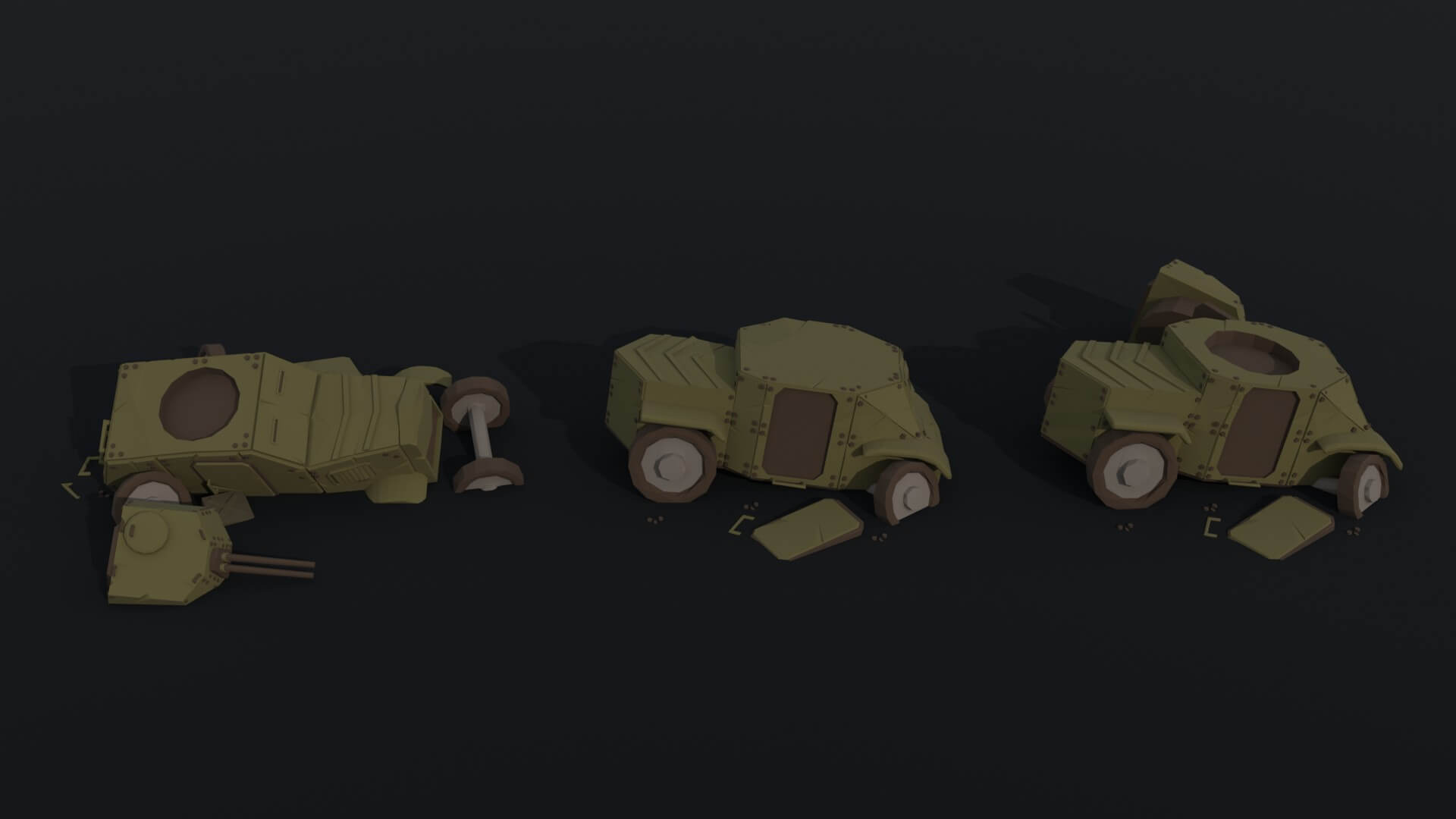 Cartoon Dieselpunk Armored Cars Polygonal Style - 3D Model by Tykryk