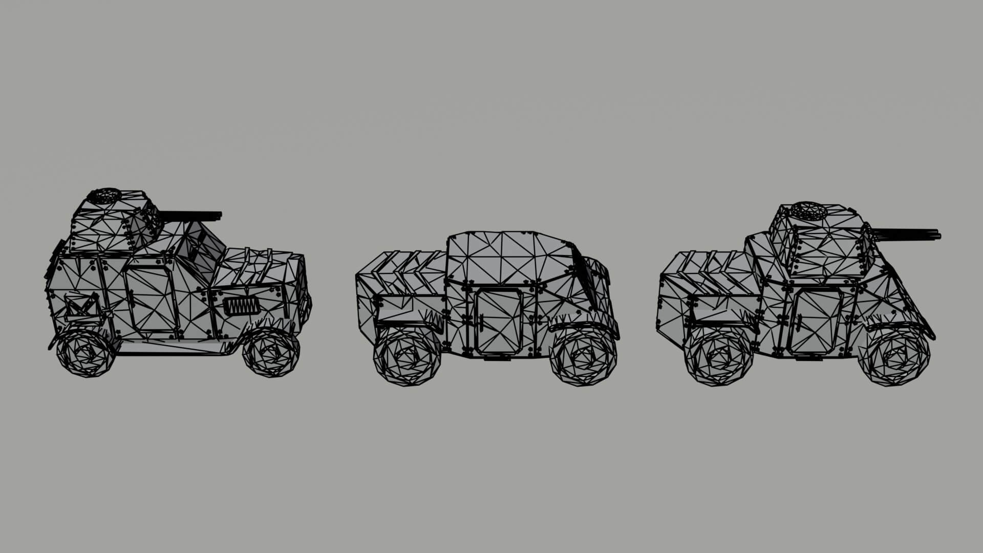 Cartoon Dieselpunk Armored Cars Polygonal Style - 3D Model by Tykryk