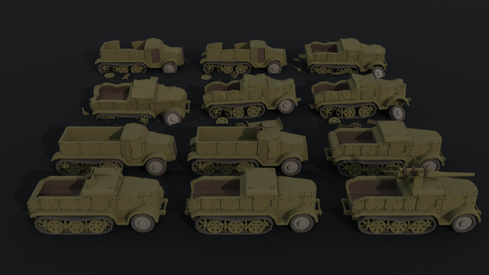 Cartoon Dieselpunk Armored Cars 2 Polygonal Style - 3D Model by Tykryk