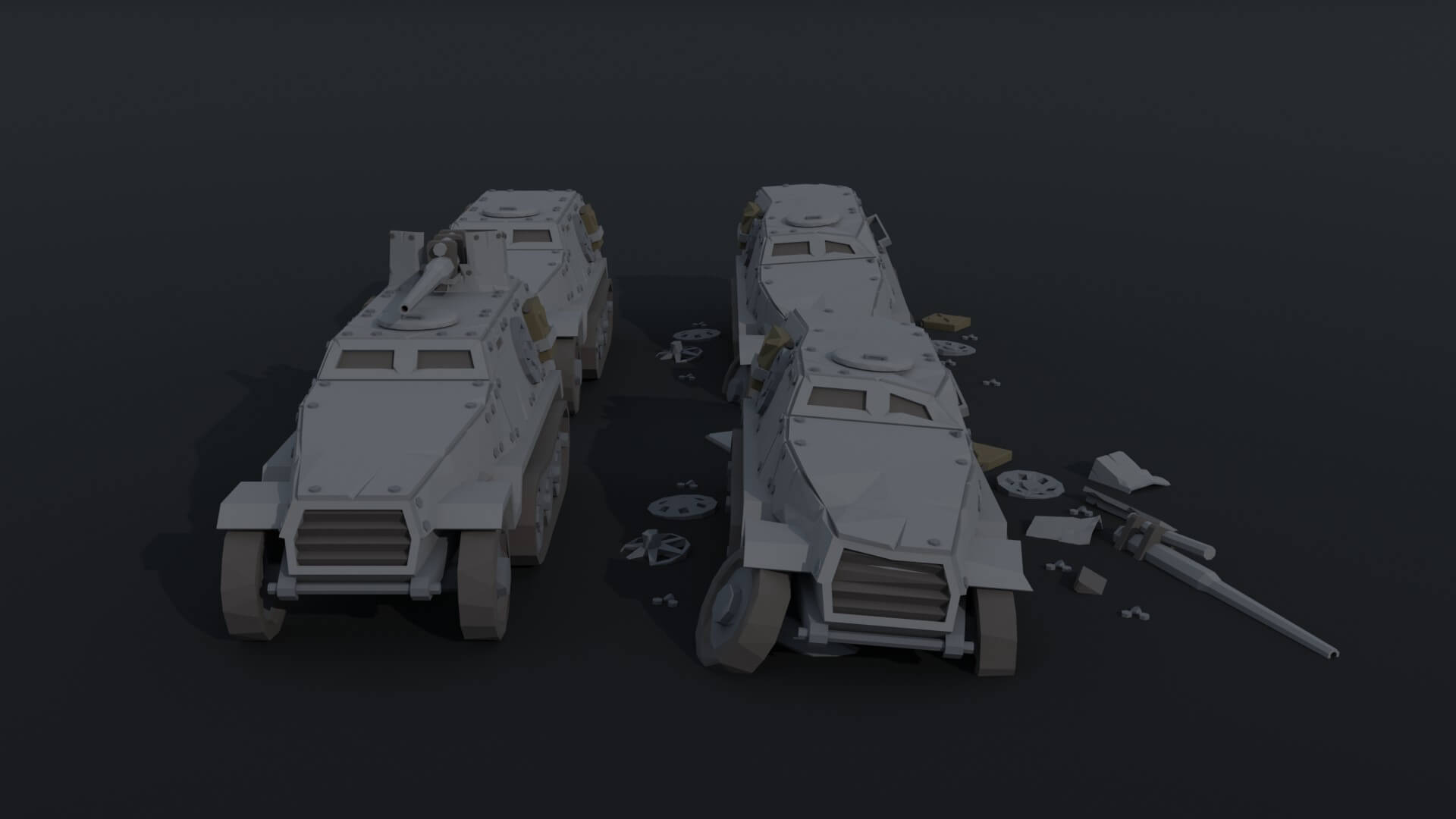 Cartoon Dieselpunk Armored Cars Polygonal Style - Free 3D Model by Tykryk