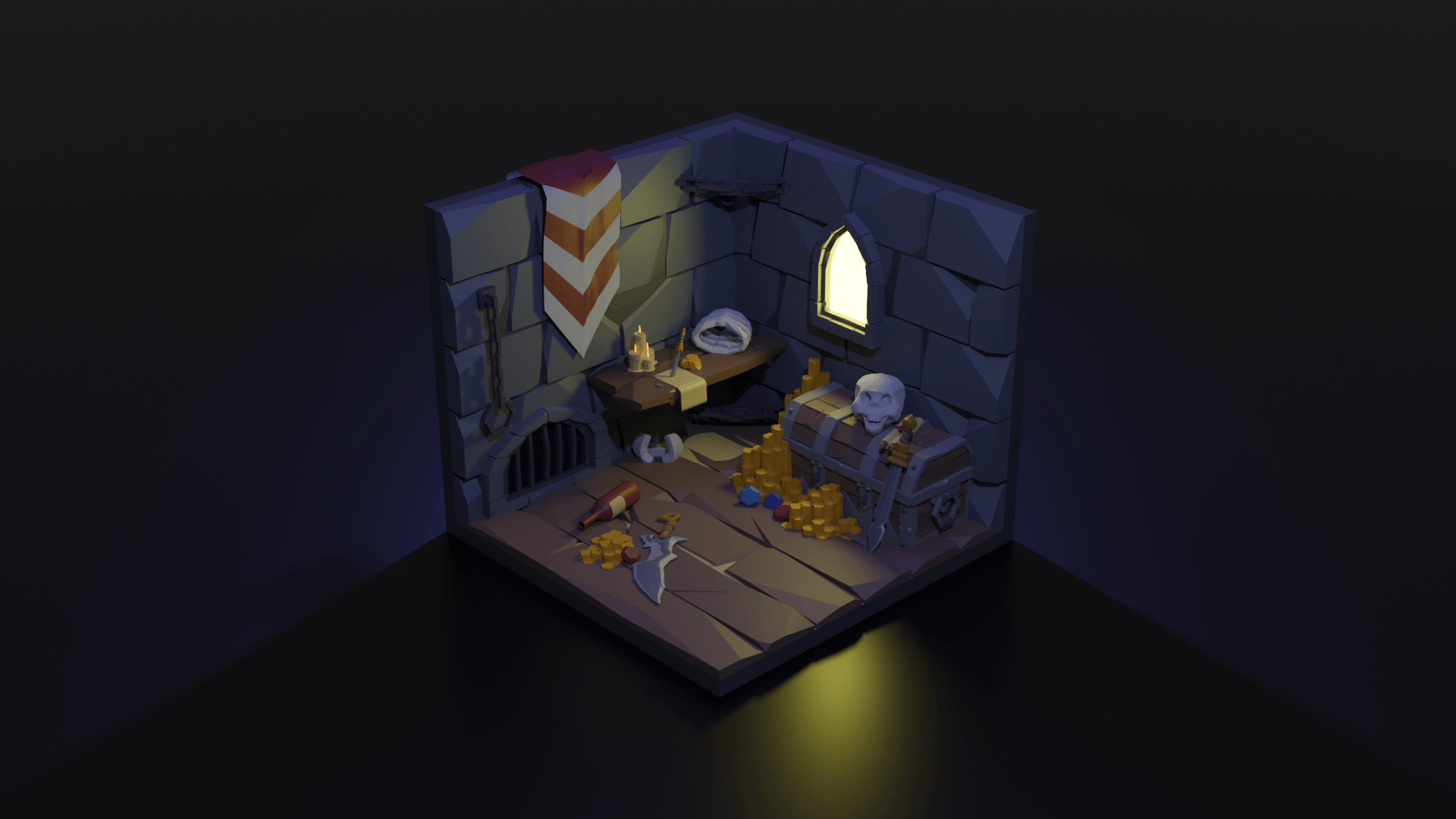 Cartoon Fantasy Dungeon Treasury illustration 3D Render by Tykryk