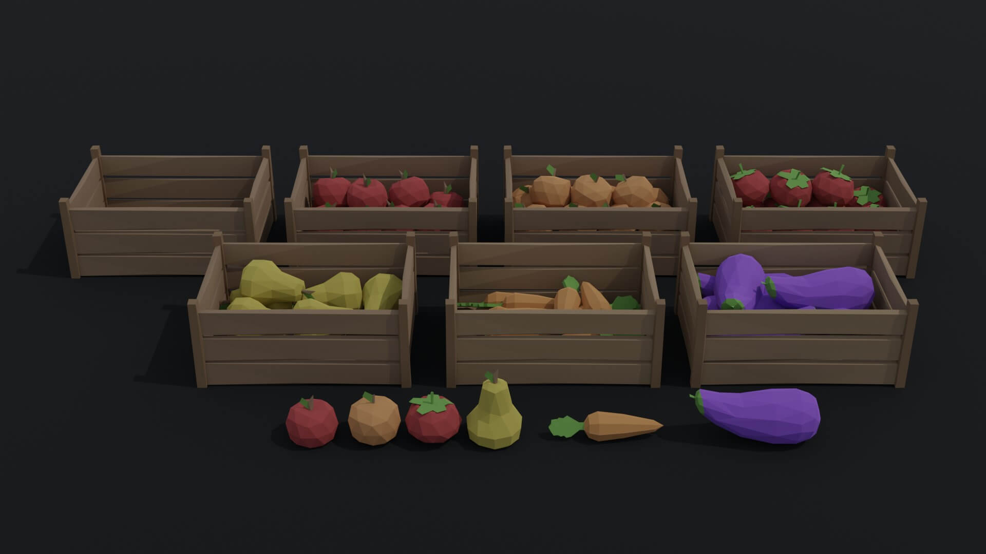 Cartoon Vegetables and Fruits Kit Polygonal Style - 3D Model by Tykryk