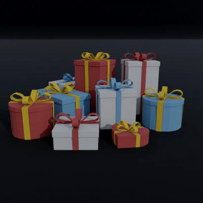 Cartoon Gift Boxes Presents Polygonal Style - 3D Model by Tykryk