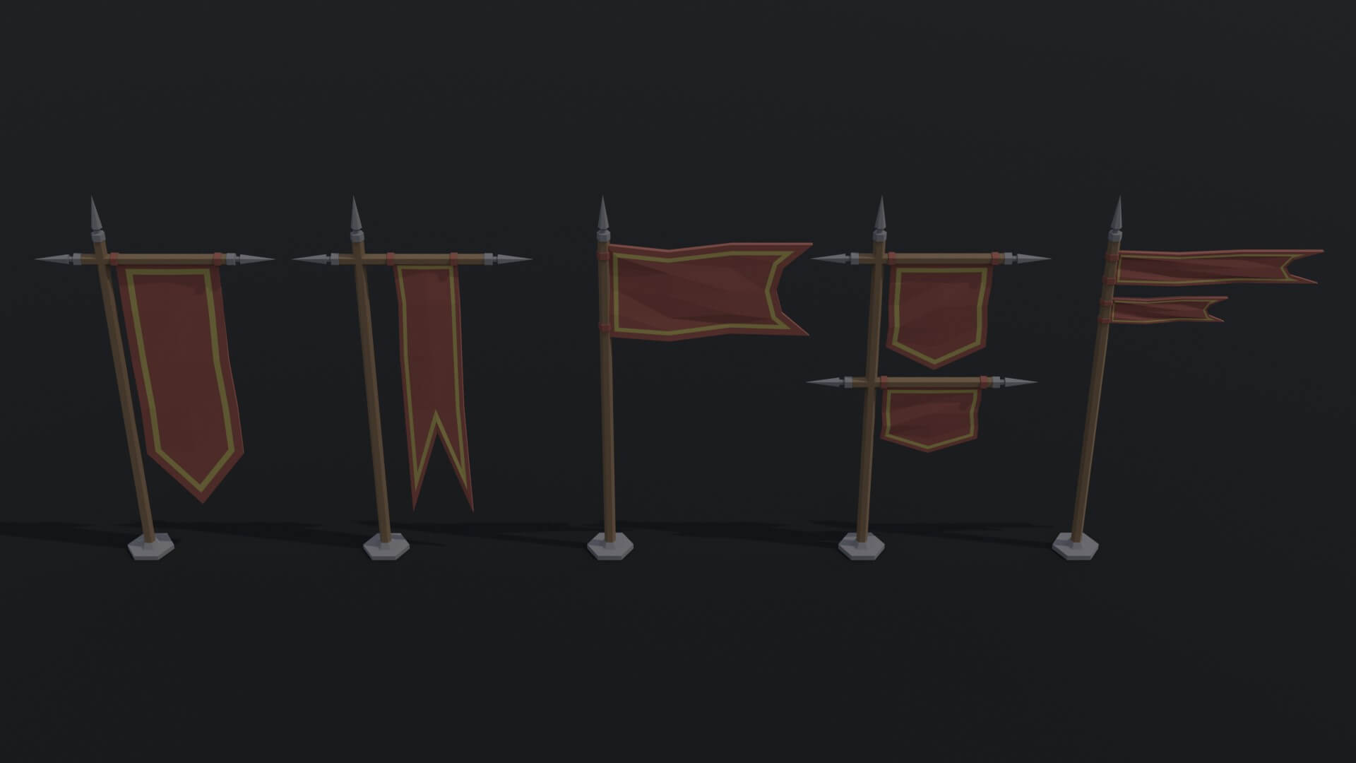 Cartoon Medieval Flags Polygonal Style - 3D Model by Tykryk