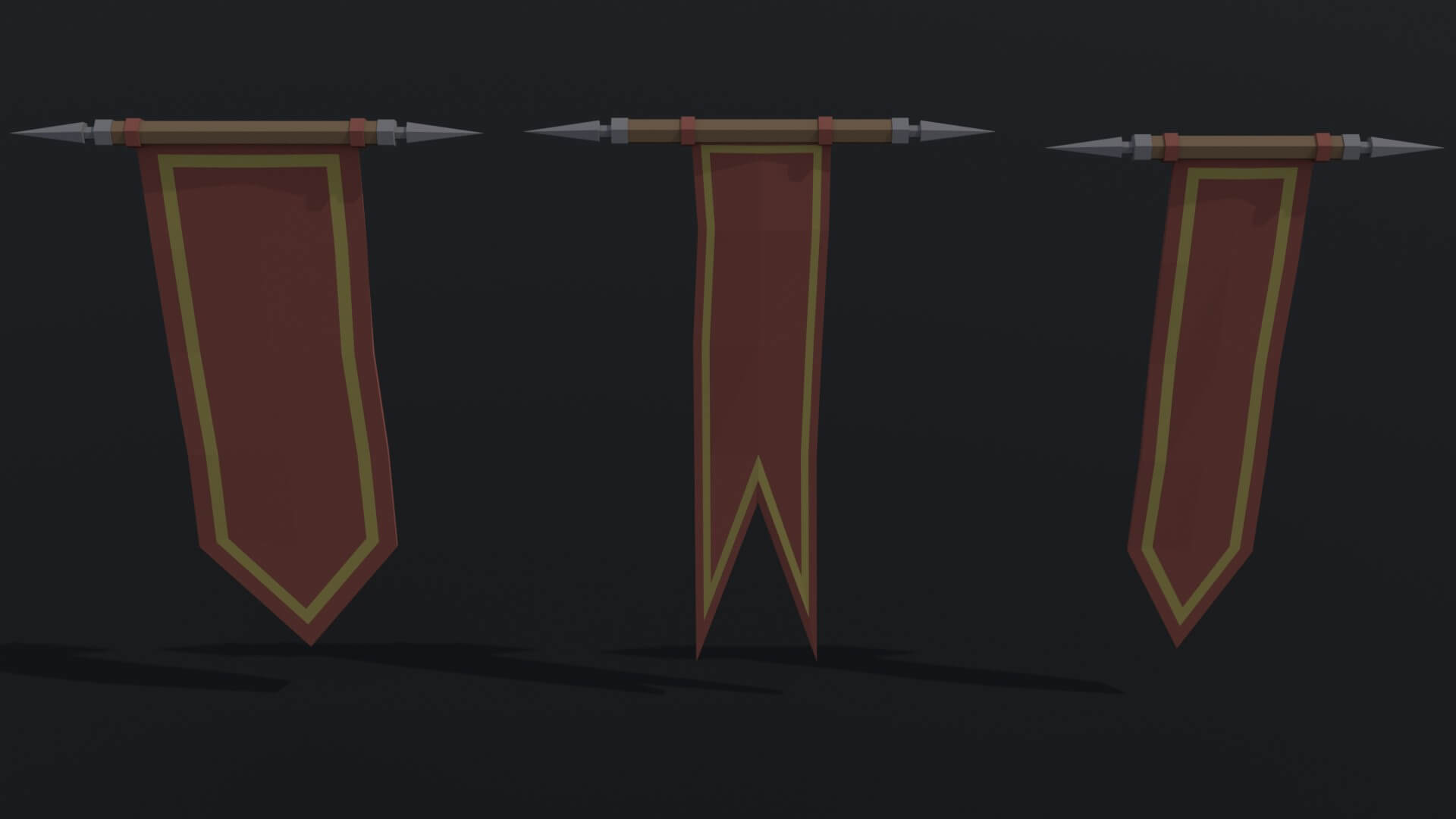 Cartoon Medieval Flags Polygonal Style - 3D Model by Tykryk