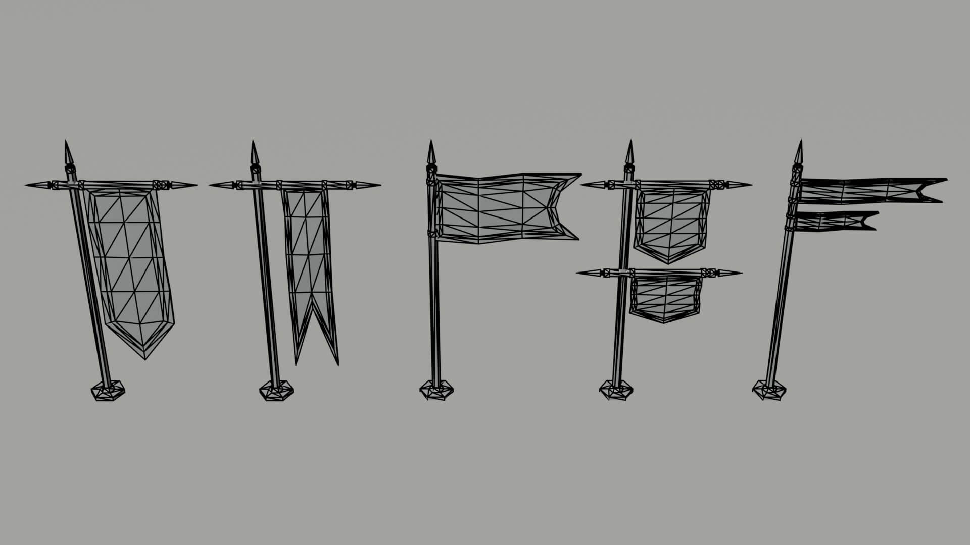 Cartoon Medieval Flags Polygonal Style - 3D Model by Tykryk