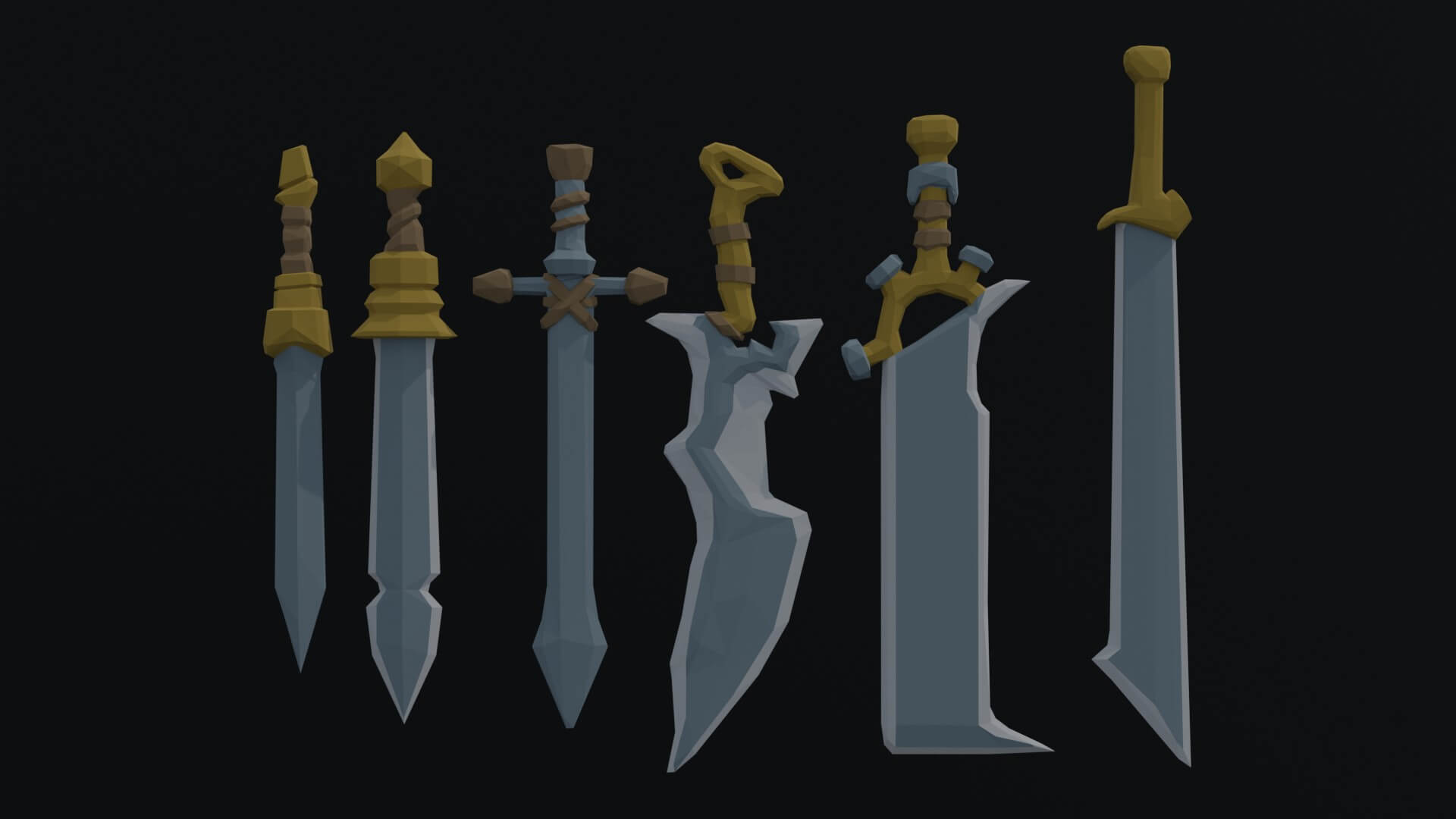 Cartoon Swords and Shileds Polygonal Style - 3D Model by Tykryk
