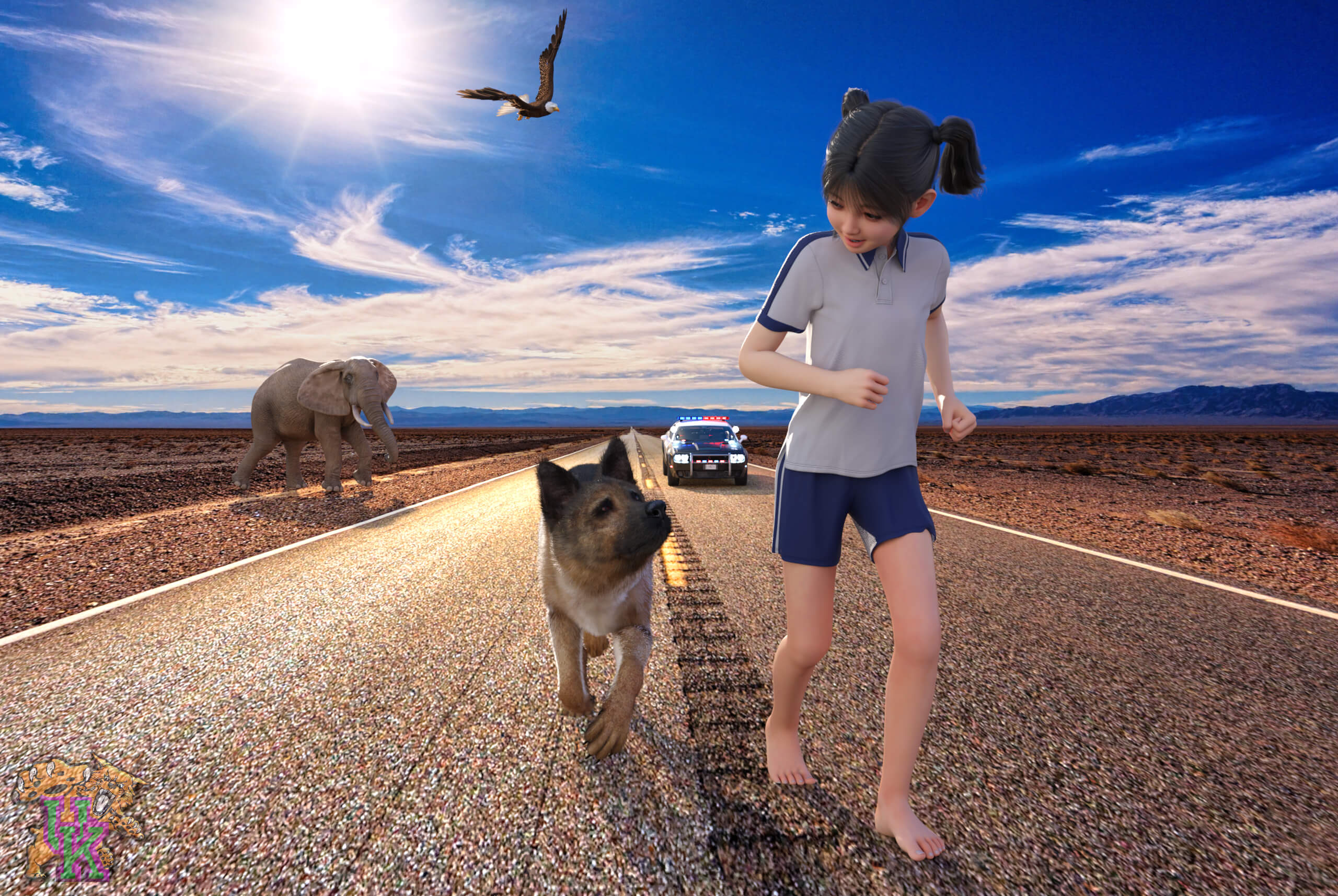 Running Girl in the middle of Nowhere... 3D Render by UdoK