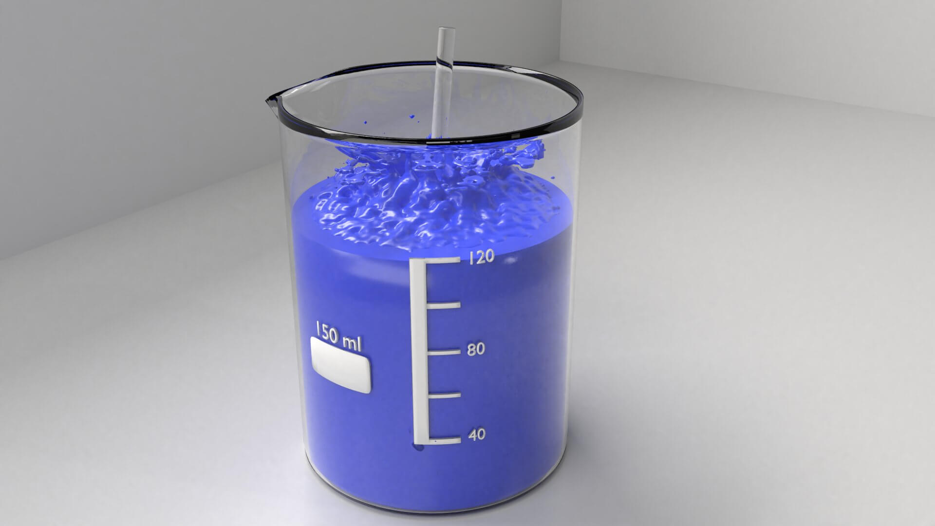 150 Ml Glass Beaker with Liquid 2 and Rod - 3D Model by unos