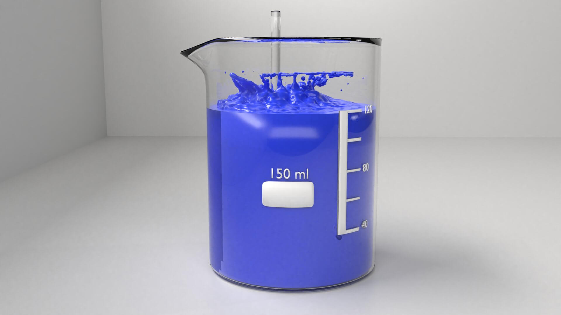 150 Ml Glass Beaker with Liquid 2 and Rod - 3D Model by unos