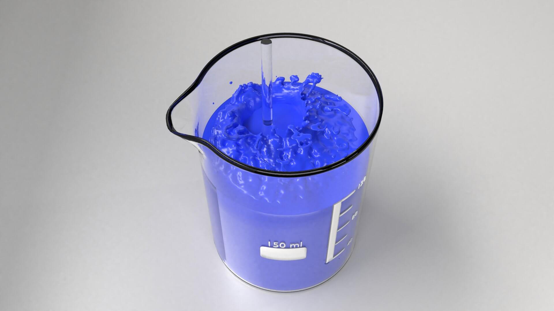 150 Ml Glass Beaker with Liquid 2 and Rod - 3D Model by unos