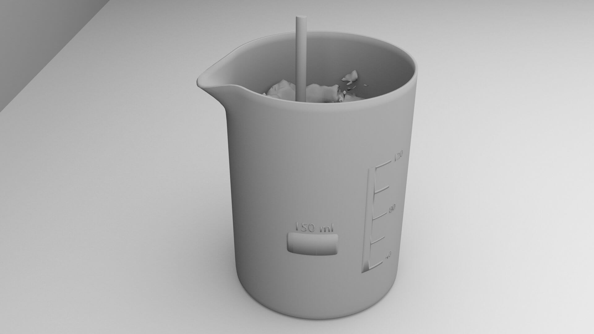 150 Ml Glass Beaker with Liquid 2 and Rod - 3D Model by unos