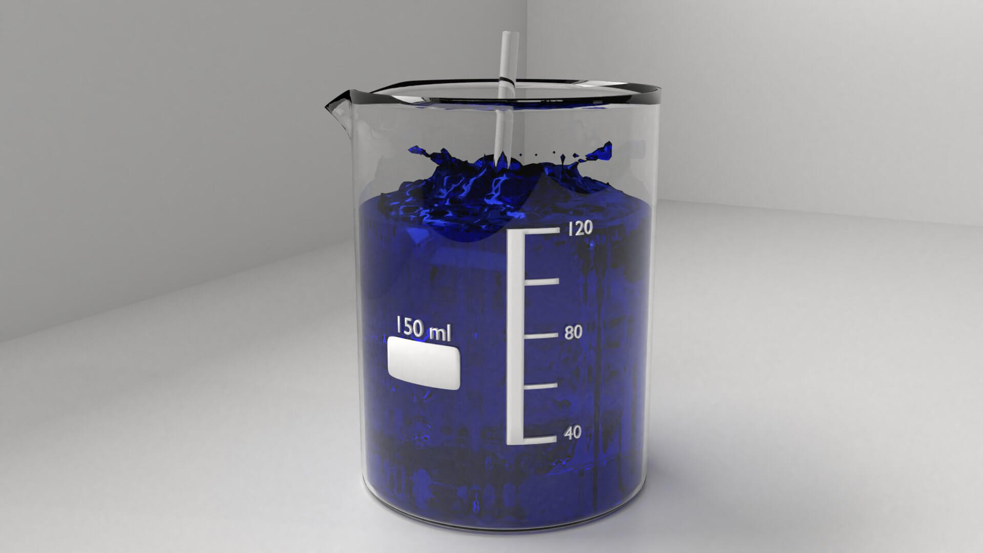 150 Ml Glass Beaker with Liquid and Rod - 3D Model by unos