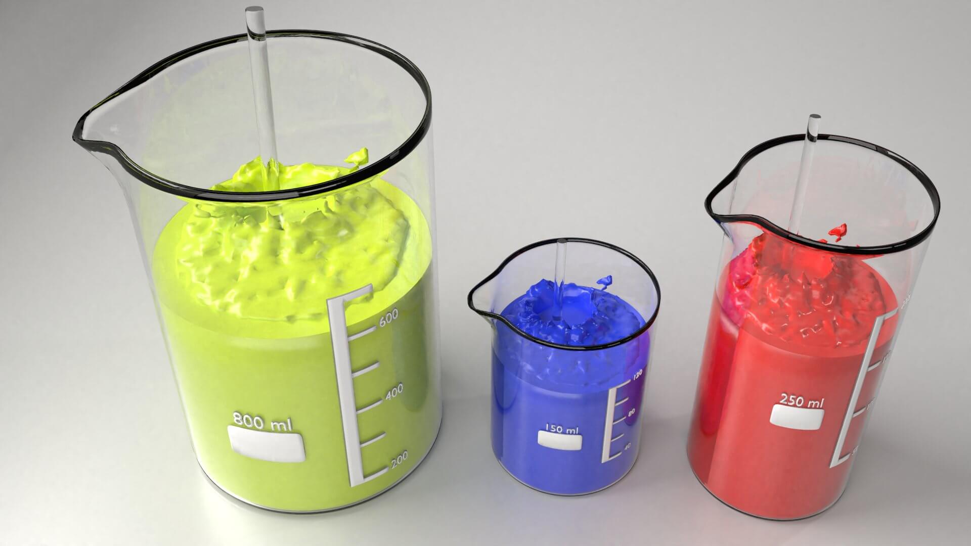 150ml, 250ml and 800ml Glass Beaker with Liquid 2 and Rod - 3D Model by ...
