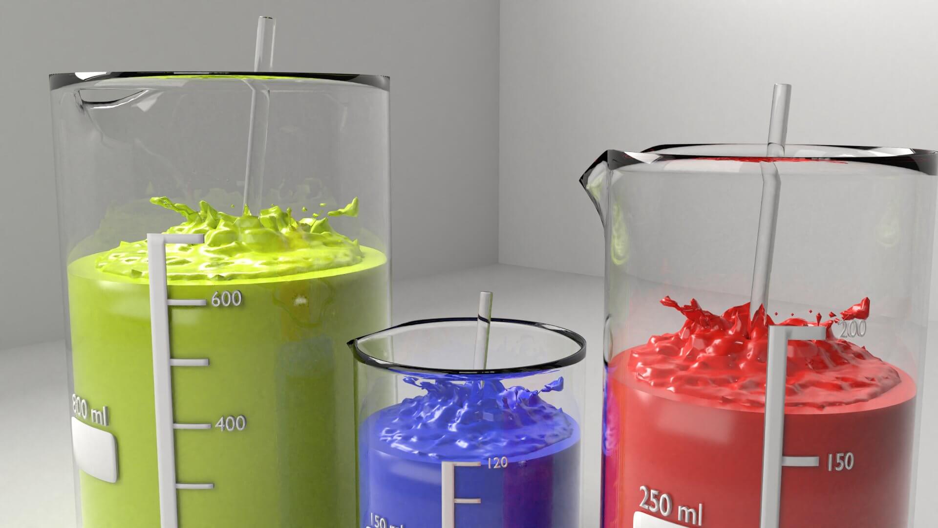 150ml, 250ml and 800ml Glass Beaker with Liquid 2 and Rod - 3D Model by ...