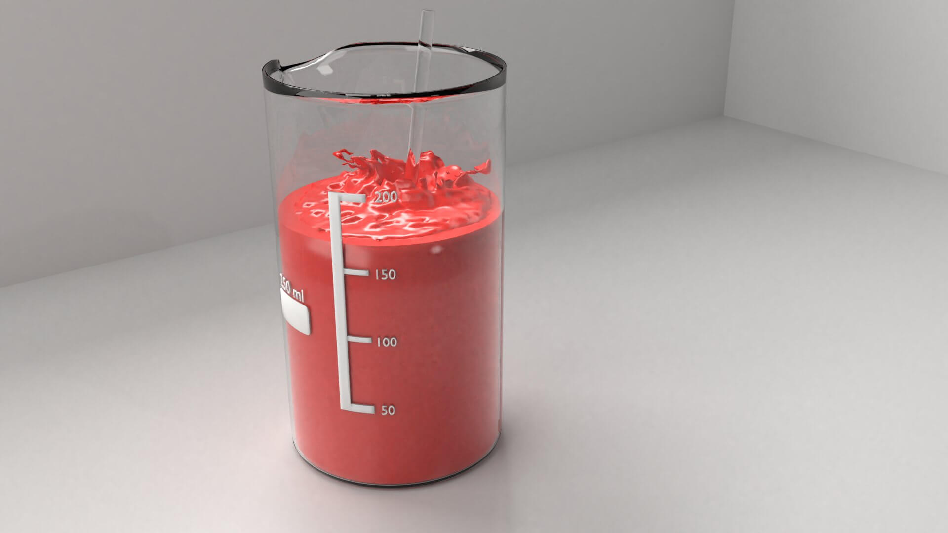 250 Ml Glass Beaker with Liquid 2 and Rod - 3D Model by unos